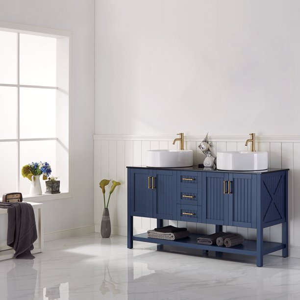 Potenza Royal Blue Double Sink Bathroom Vanity | The Flooring Factory